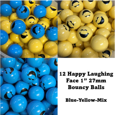 12 Happy Laughing Smiley Face Rubber Bouncy Balls ~1" (27mm) - Choose ...