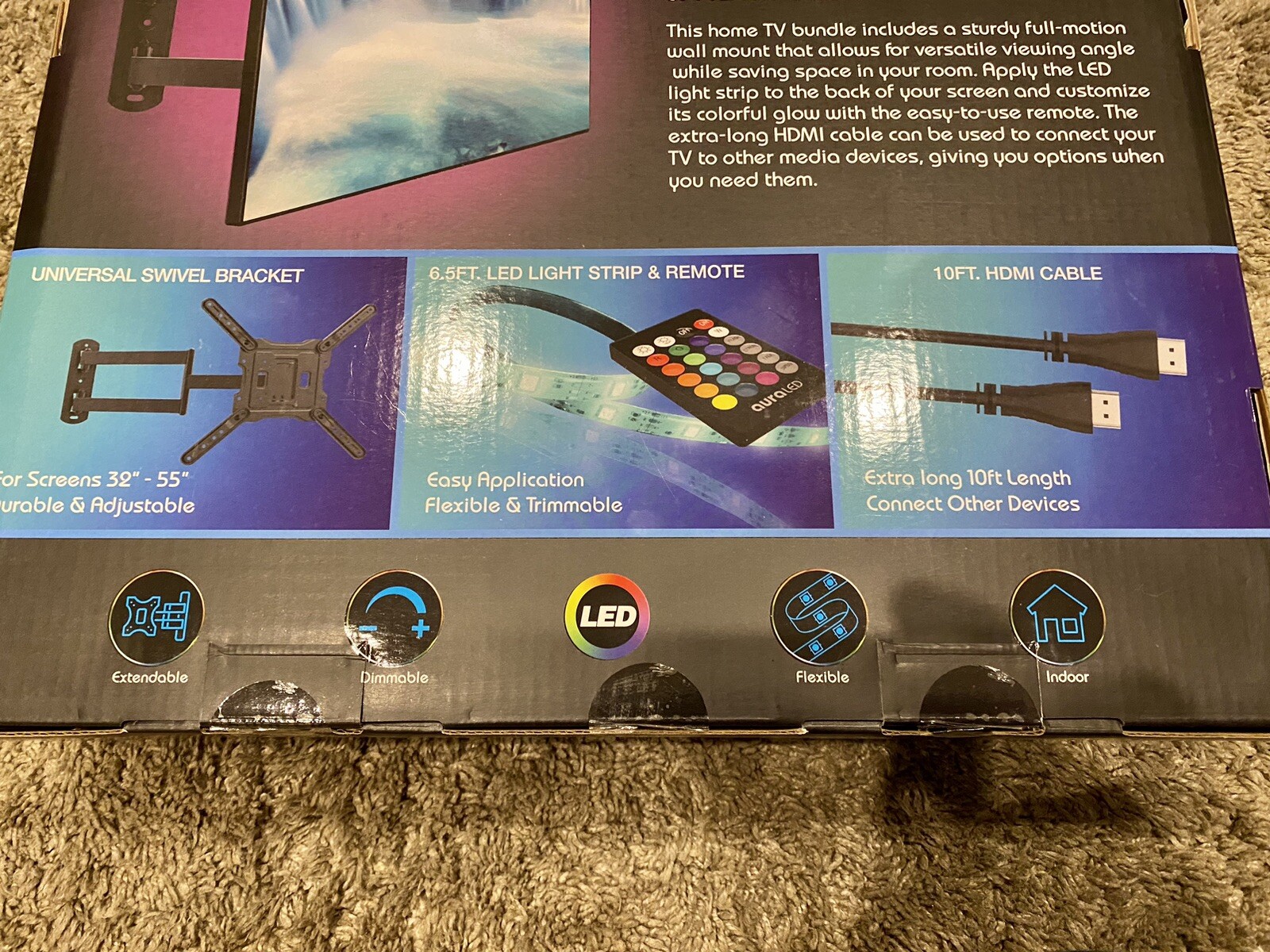 NEW!!! Aura LED Color Home TV Mount With LED Light Strip, HDMI Cable ...