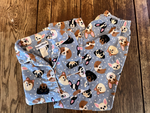 DOG PRINT PAJAMA SET PAJAMA MANIA COTTON FLANNEL BABY BLUE Boho CUTE ...