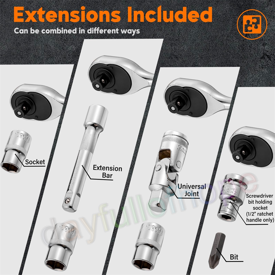 Professional 216 PCS Ratchet Spanner Socket Set 1/2" 1/4" 3/8" Tool Kit ...