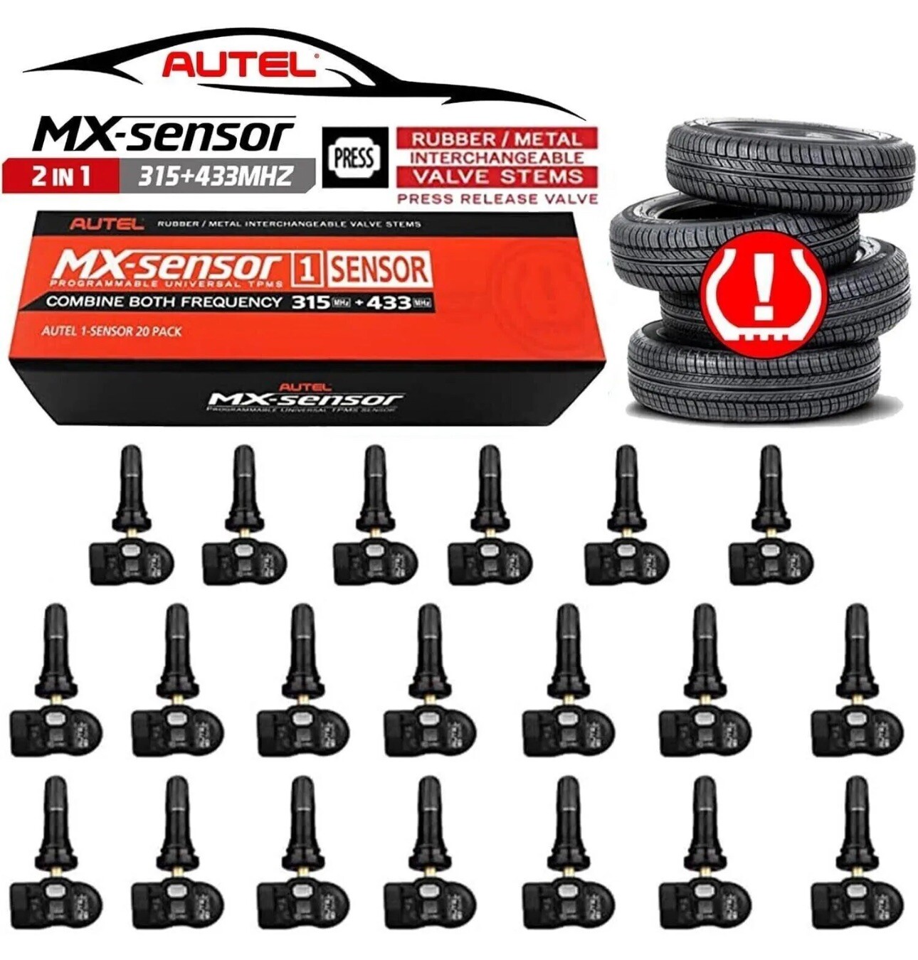 Autel Box of 20 pc MX Sensors Rubber Progammable Universal TPMS Sensors ...