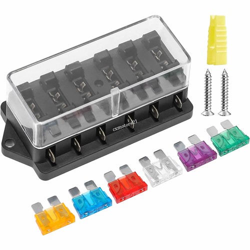 6 Way Fuse Block Holder Box Panel with Fuses Car Boat Truck Power ...
