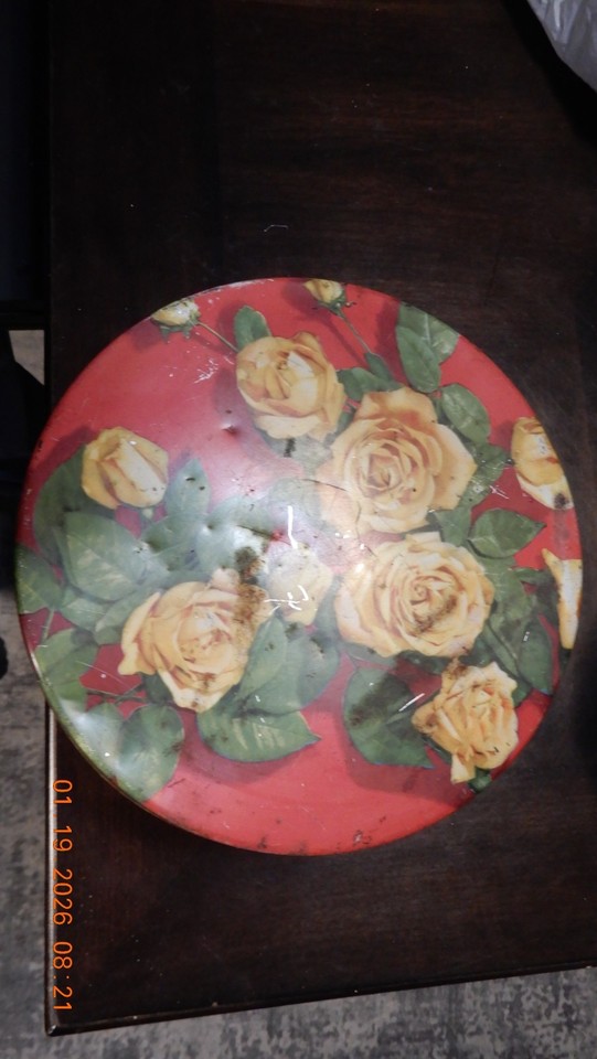 Vintage Yellow Rose Red Tin Olive Can | eBay