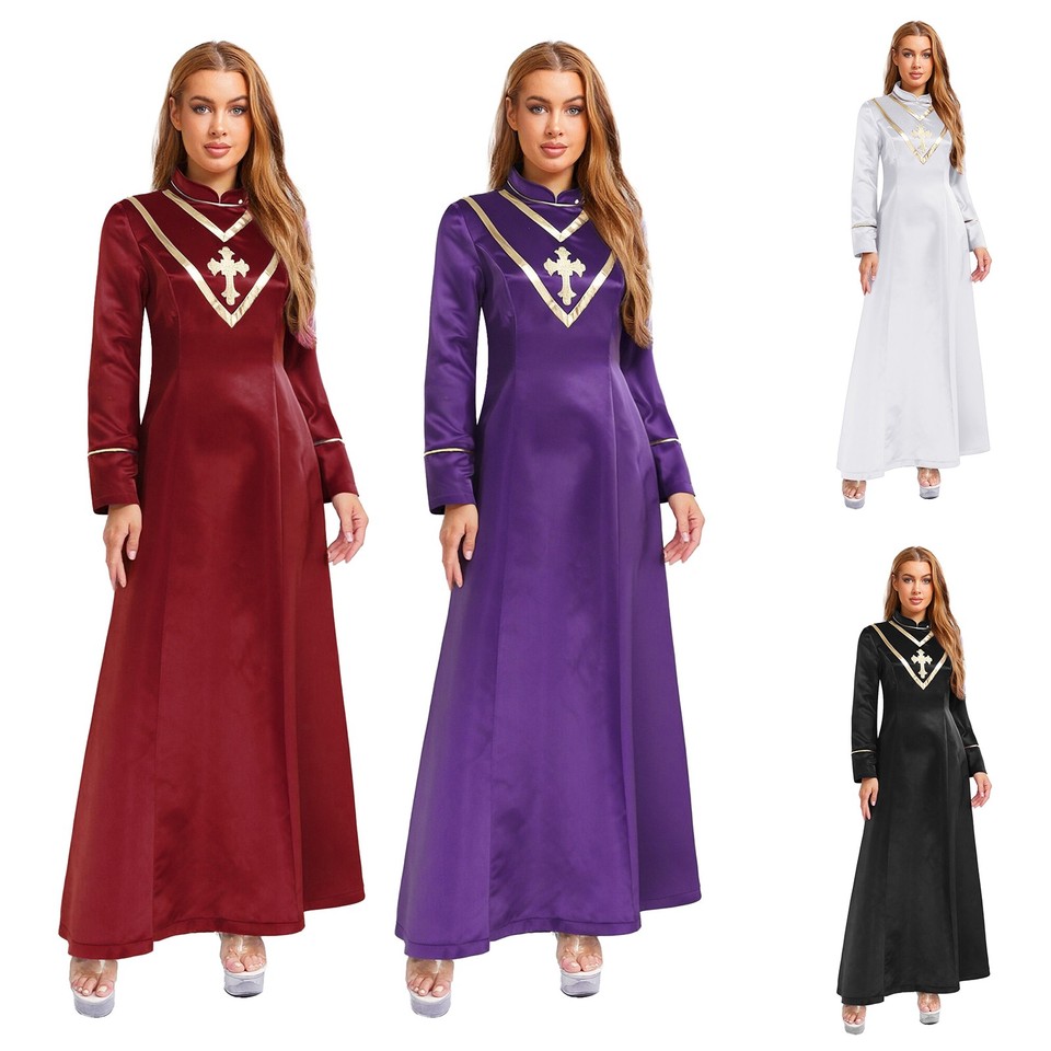 Women Robe Embroidered Cross Priest Cleric Cassocks Stage Jumpsuits ...