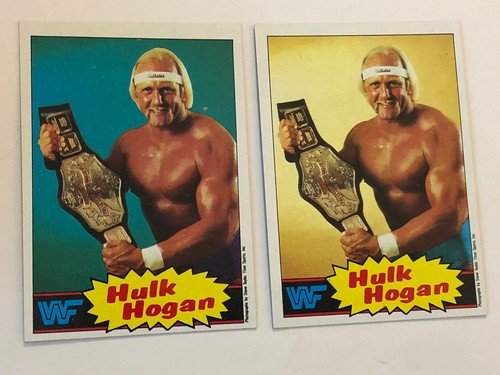 HULK HOGAN 1985 Topps 2x Lot #1 & #16 Yellow Blue RC Rookie Card WWF ...