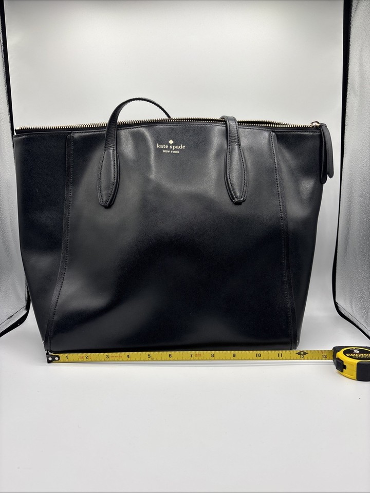 Kate Spade Smooth Leather Kali Large Black Shoulder Bag Tote Zipper ...
