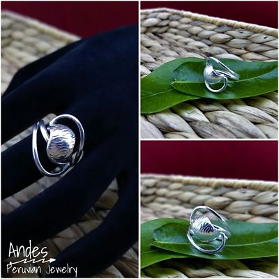 Handmade peruvian ring 950 silver w/leaf between laces wrought design ...