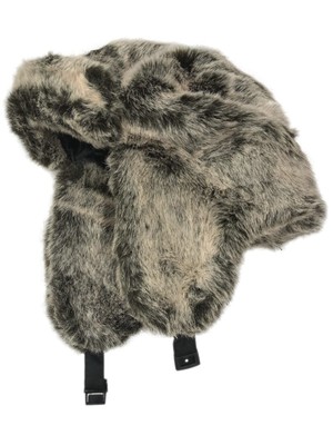Womens Fuzzy Plush Gray & Black Trapper Hat | eBay