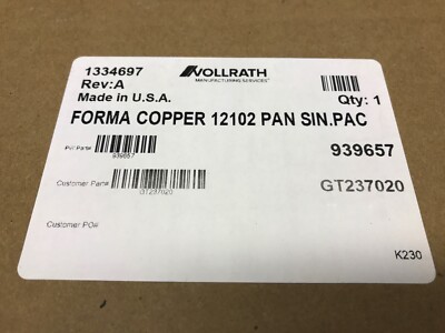 New VOLLRATH Forma Copper Humidity Pan For Use With CO2 Incubators ...