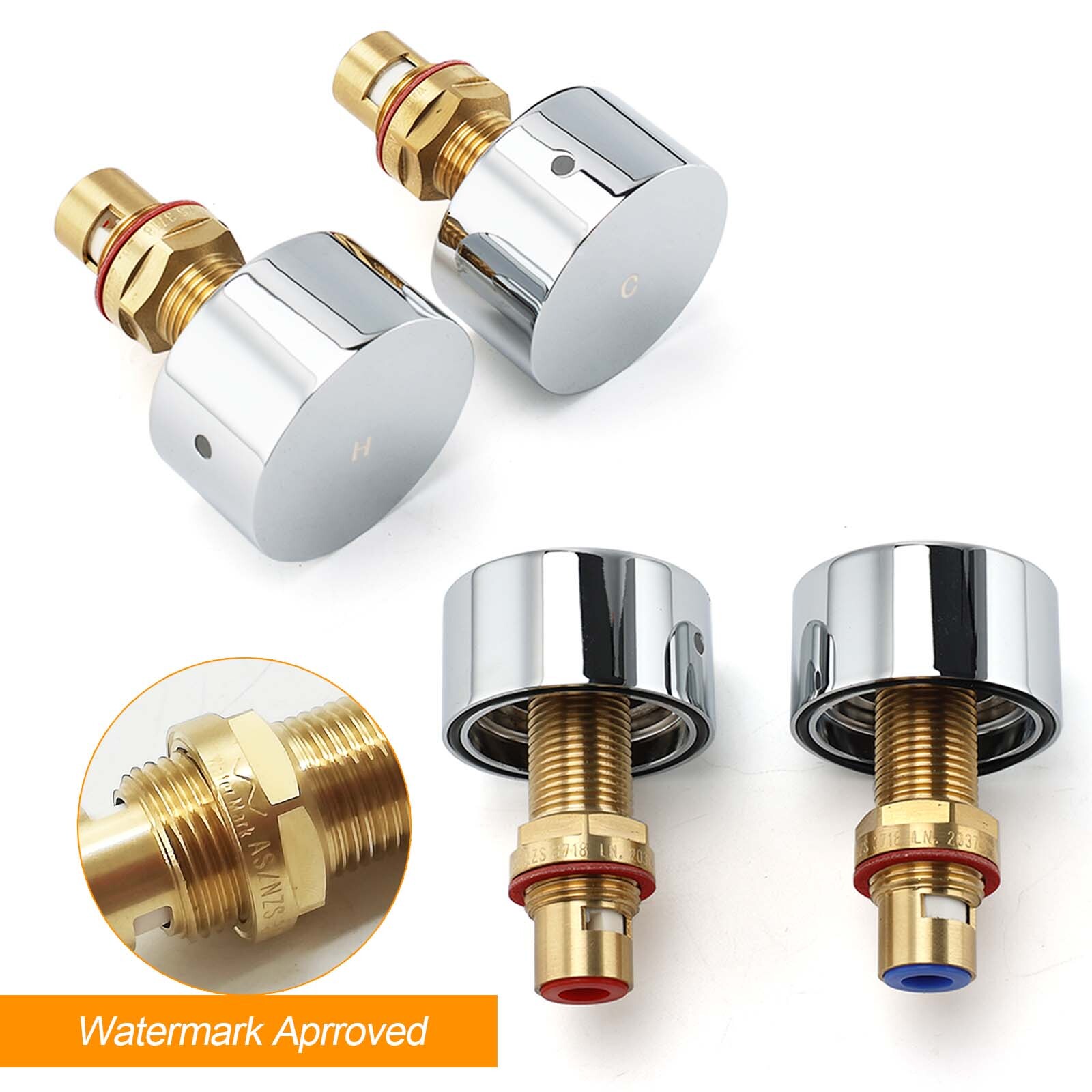 Polished Chrome Round 1/4 Turn Twin Shower Taps Set Hot Cold Water ...