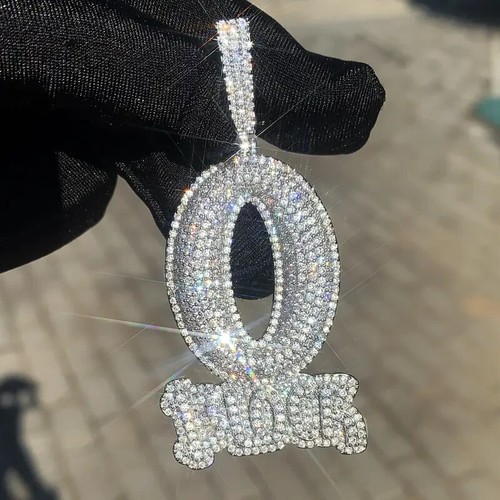 17CT Round Cut Simulated Diamond "O Block" Pendant 14k White Gold ...