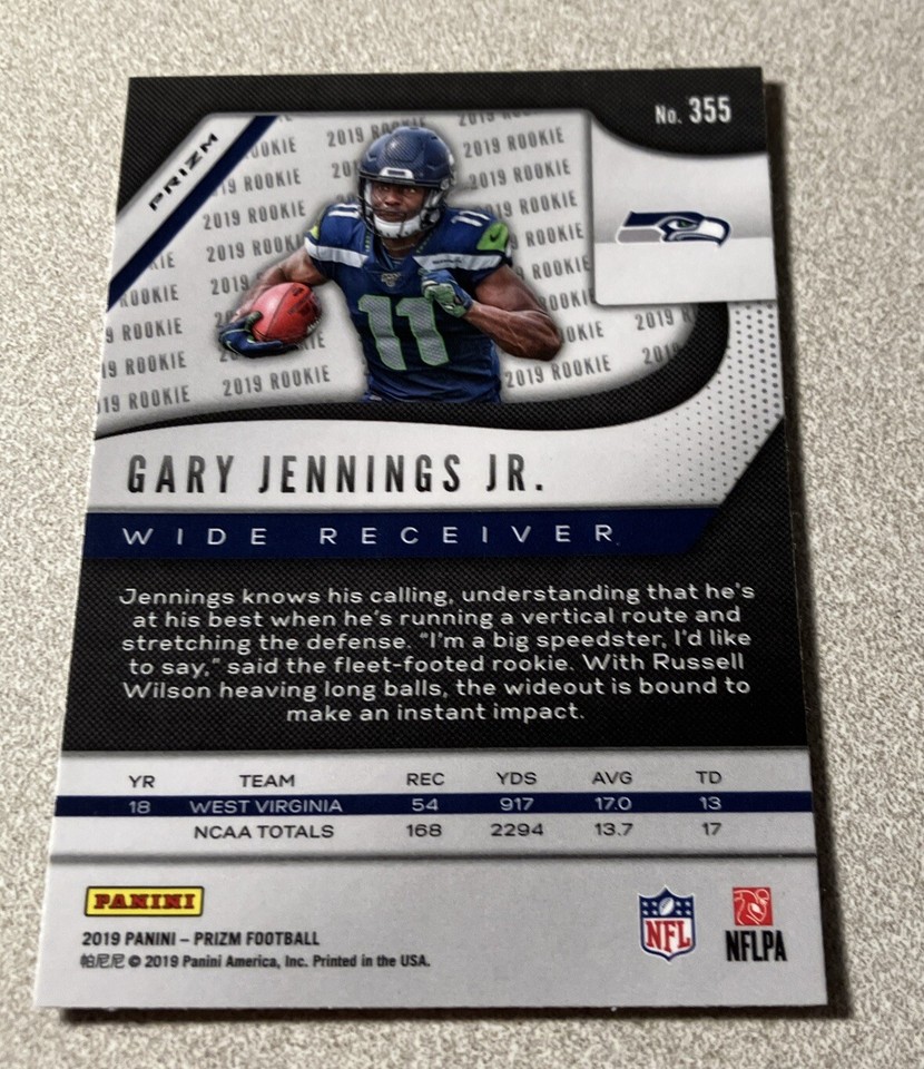 2019 Panini Prizm RC Gold Lazer Prizm #355 Gary Jennings Jr. Seahawks ...