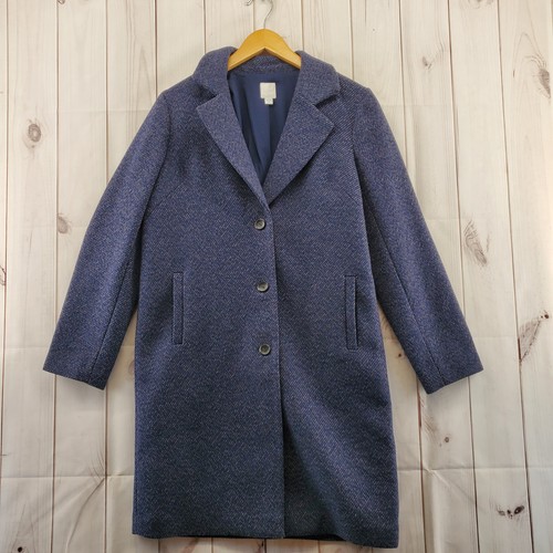 J Jill Coat XS Women Blue Print Button Down Wool Blend Lined Mid Length ...