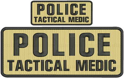 police tactical medic embroidery patches 4x10 and 2x5 hook on back tan | eBay