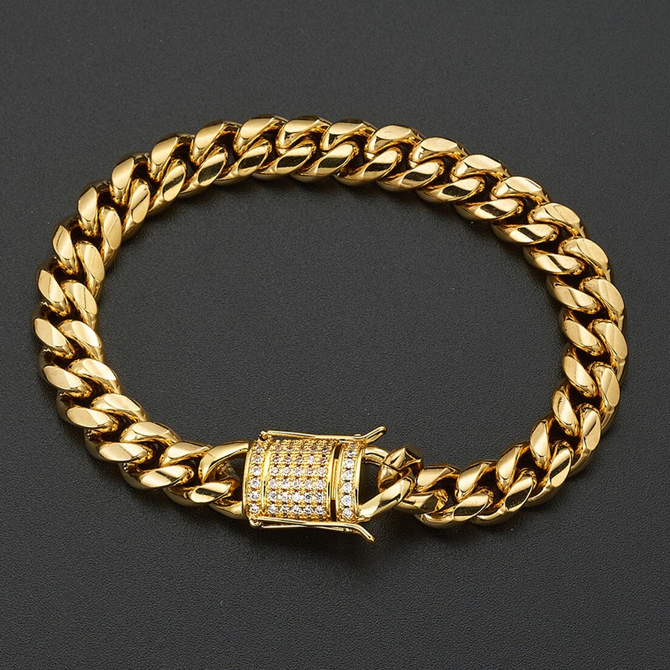 10mm Women Men's Miami Curb Cuban Chain Bracelet Stainless Steel Bangle ...