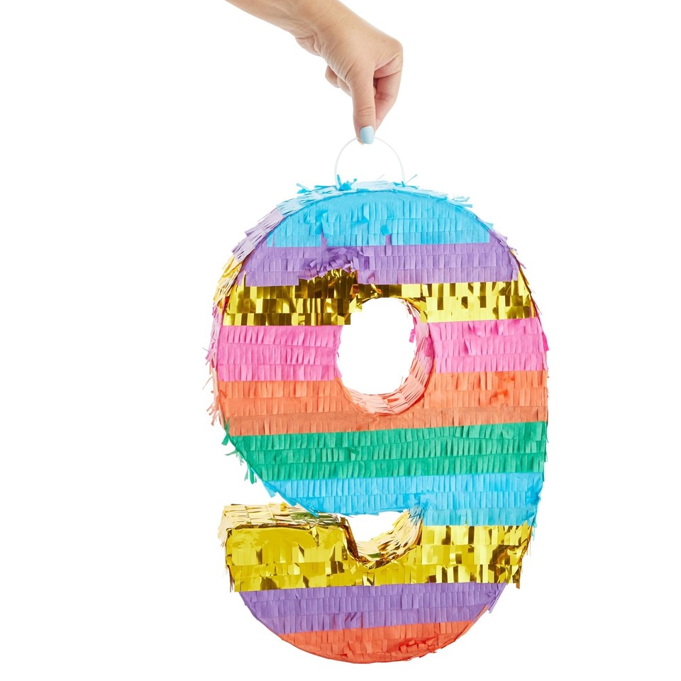 Small Rainbow Number 9 Pinata for 9th Birthday Party Supplies, 11 x 16. ...
