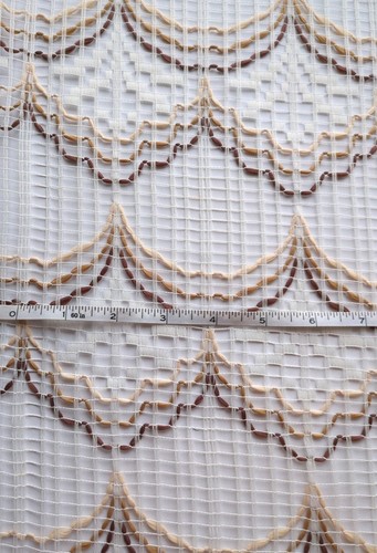 Funky Vintage Open Weave Net Curtain White Brown Scallops | eBay
