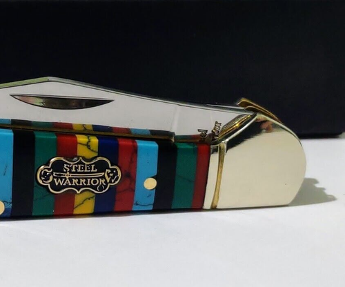 LOCKING COPPERHEAD TURQUOISE STONE HUNTING POCKET KNIFE W/ DISPLAY CASE ...