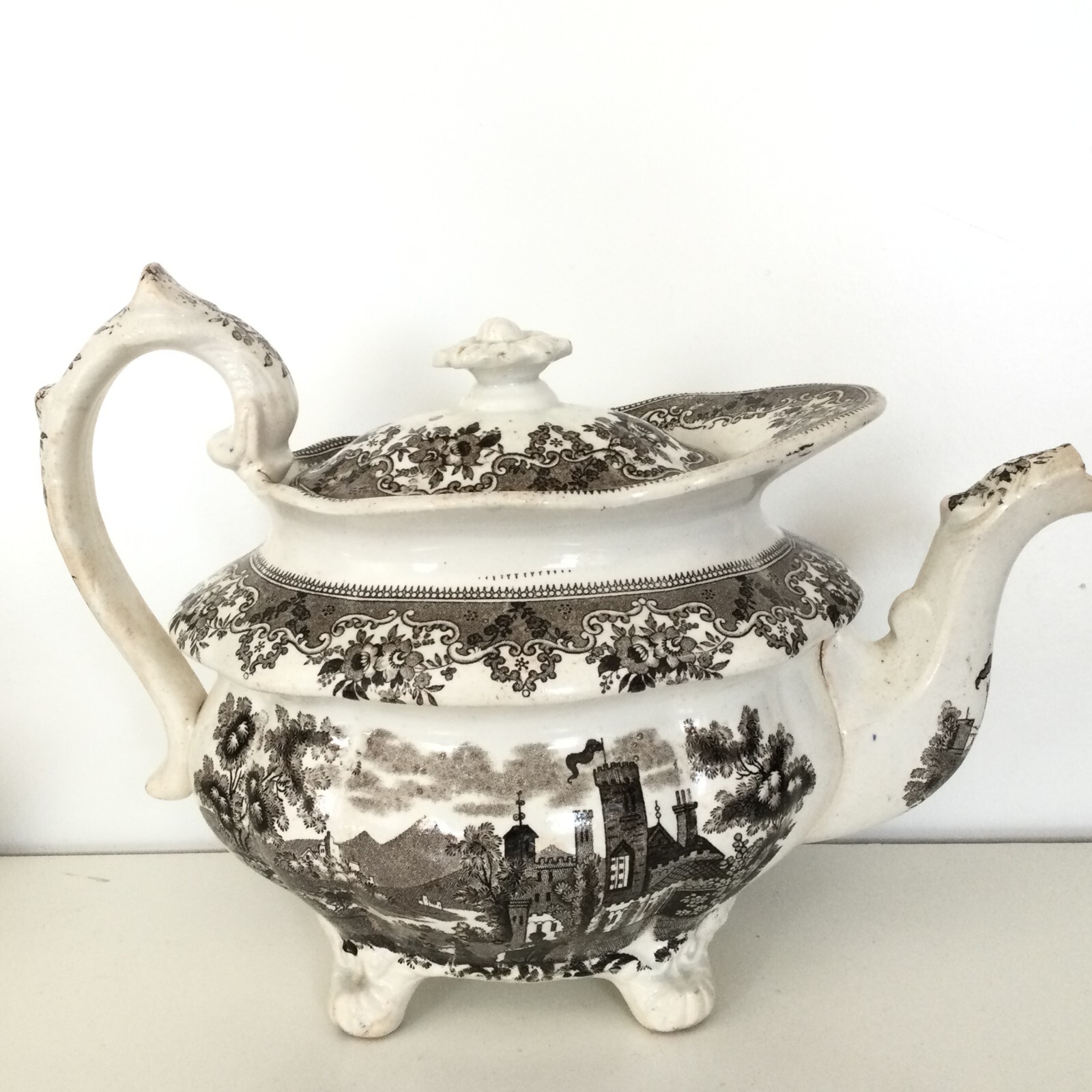 A Rare Brown and White Antique Transferware Teapot C. 1830 | eBay