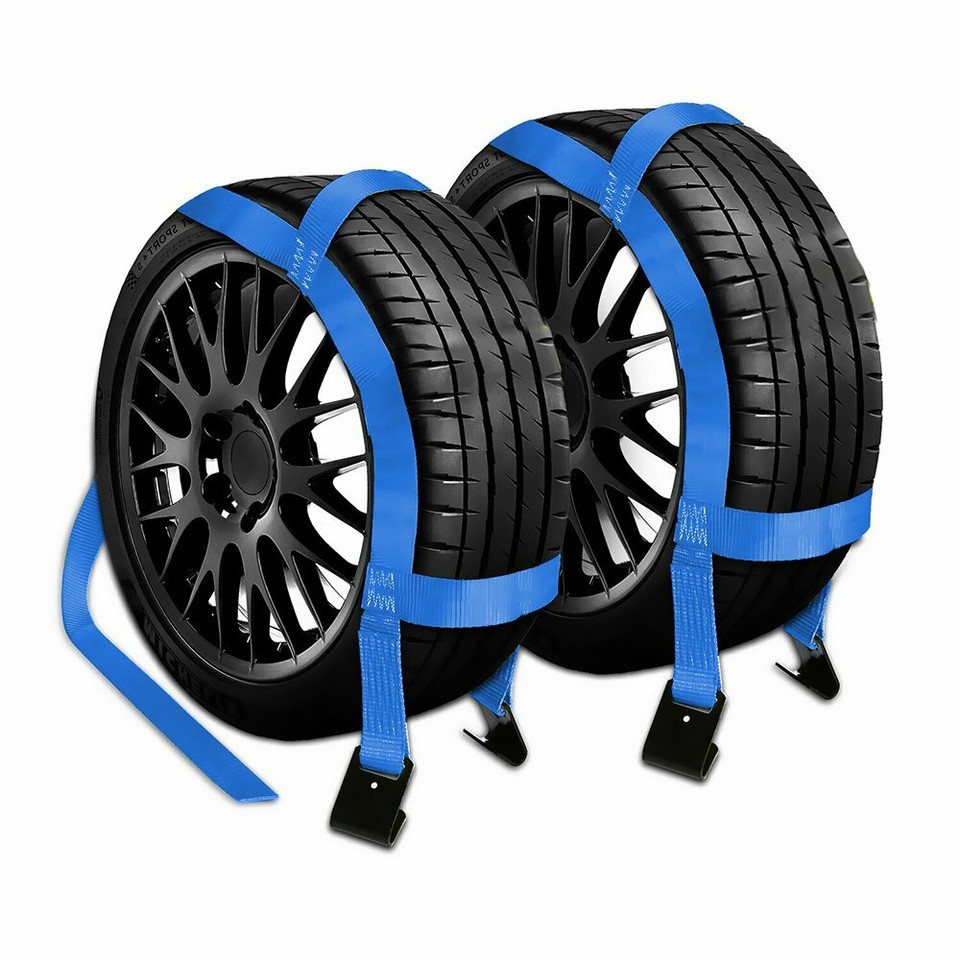 2 Car Heavy Duty Basket Tiedown Straps Tire Tow Dolly Wheel Net Set W ...