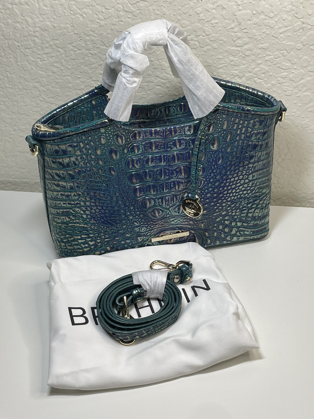 NWT BRAHMIN DRAGON BLUE/GREEN Small Elaine Handbag | eBay