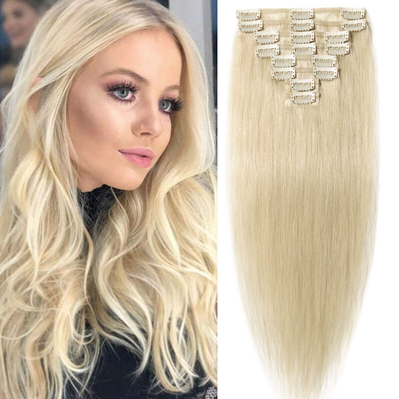 Seamless 100% Human Hair Extensions Clip In Real Remy Hair Piece Full ...
