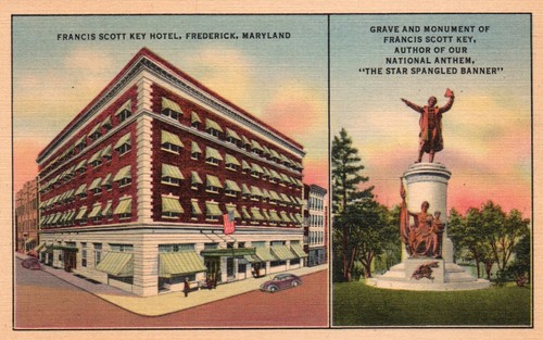 Postcard MD Frederick Francis Scott Key Hotel Grave Linen Vintage PC ...