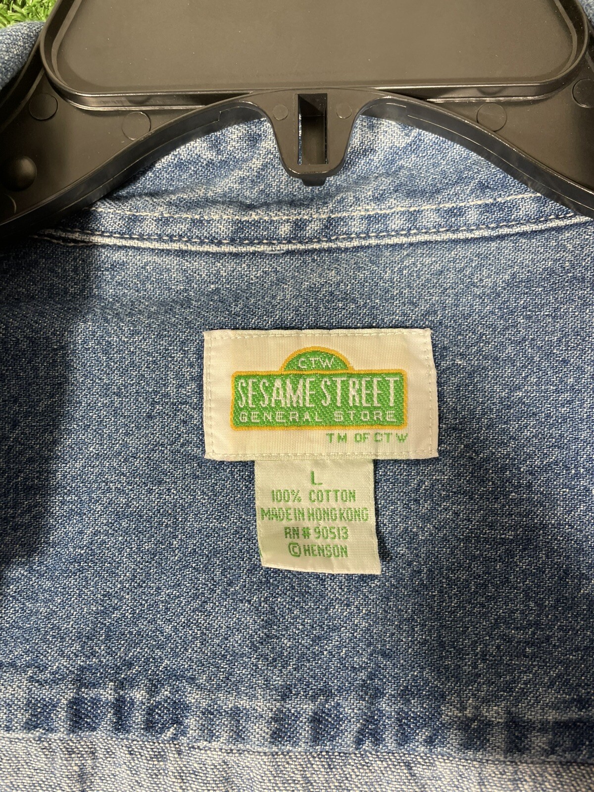 Sesame Street Mens Jean Jacket Moose Elmo Bear Long S… - Gem