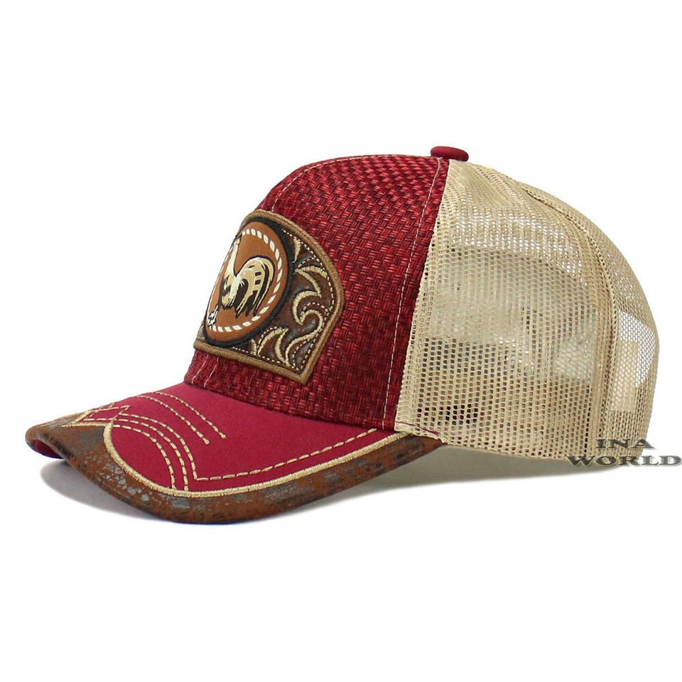 ROOSTER Hat Straw Cap Mesh Trucker Snapback MEXICO Western Style ...
