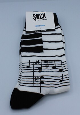 Sock It To Me Mens Crew Socks Footnotes Size 7-13 Music Notes White | eBay