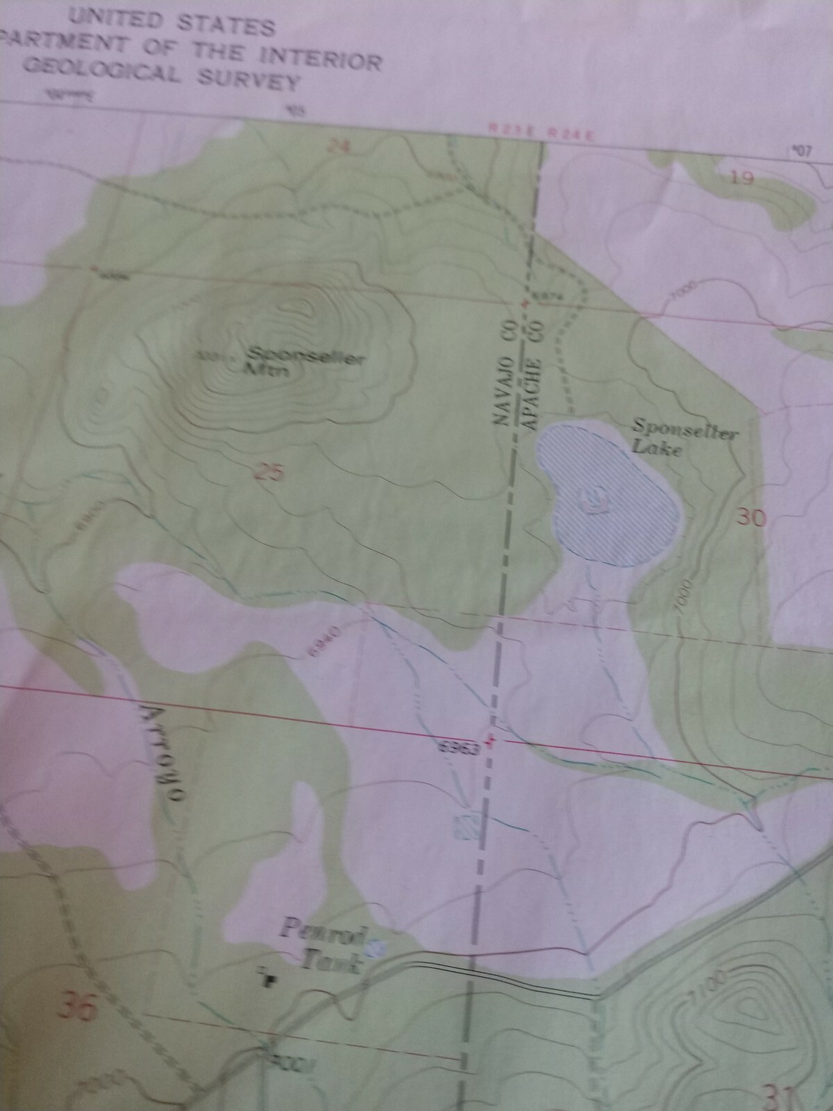 Large 22x28 1977 Topo Map Sponseller Mountain, Arizona Sitgreaves ...