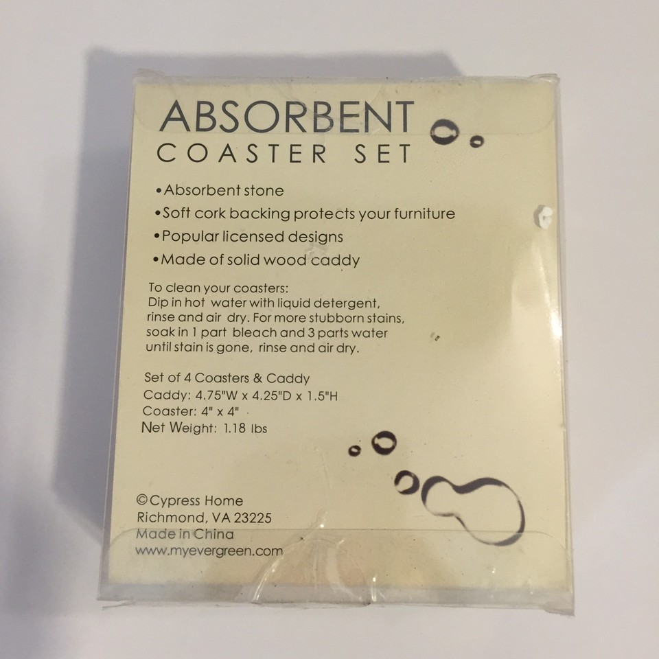 Absorbent Stone Coaster Set Of 4 With Caddy "Coffee By The Cup" Cypress ...