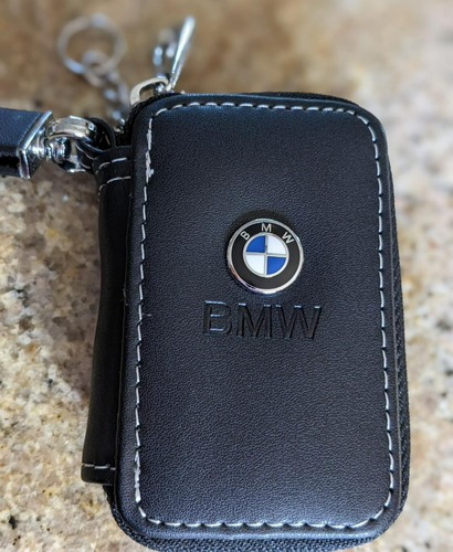 BMW Classic Key Chain Key Holder Case Genuine Leather Black zip around ...
