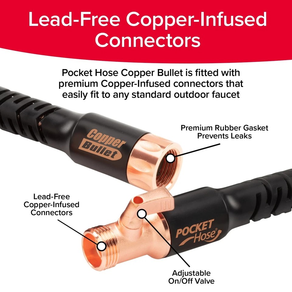 Pocket Hose 100 Ft. 3/4” Copper Bullet with 10 Spray Pattern Sprayer ...