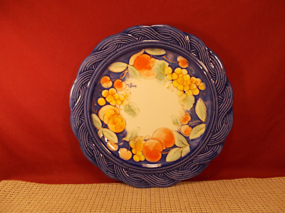 Brunelli China Italy Blue Basketweave Fruit Design Dinner Plate 11" | eBay