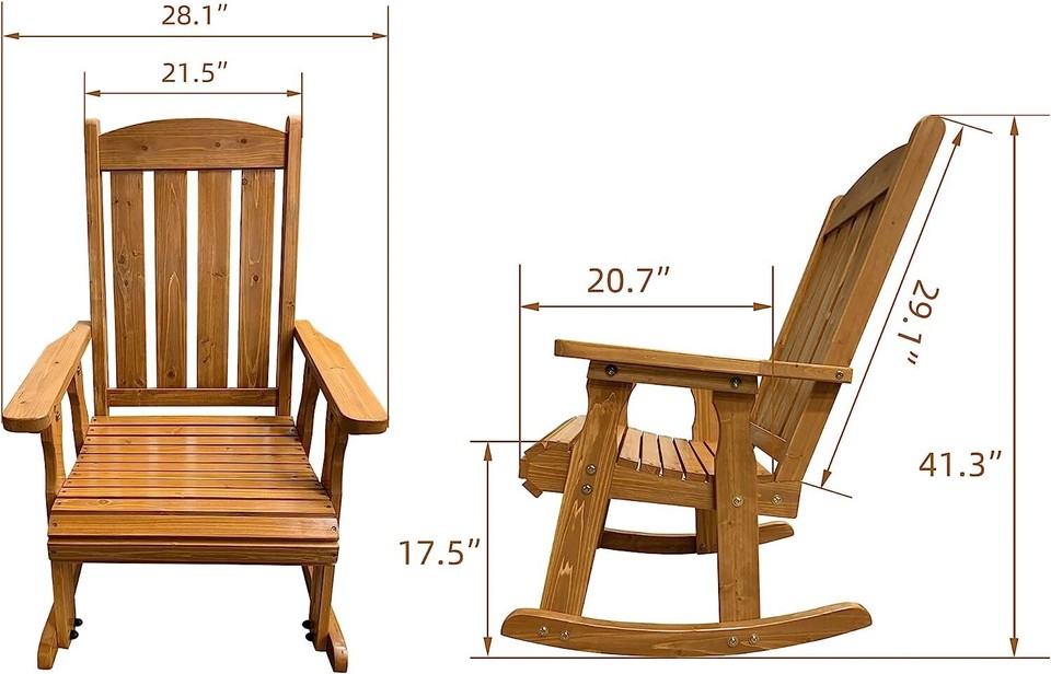 Wooden Rocking Chair High Back Heavy Duty 600 LBS Backyard Porch Brown ...