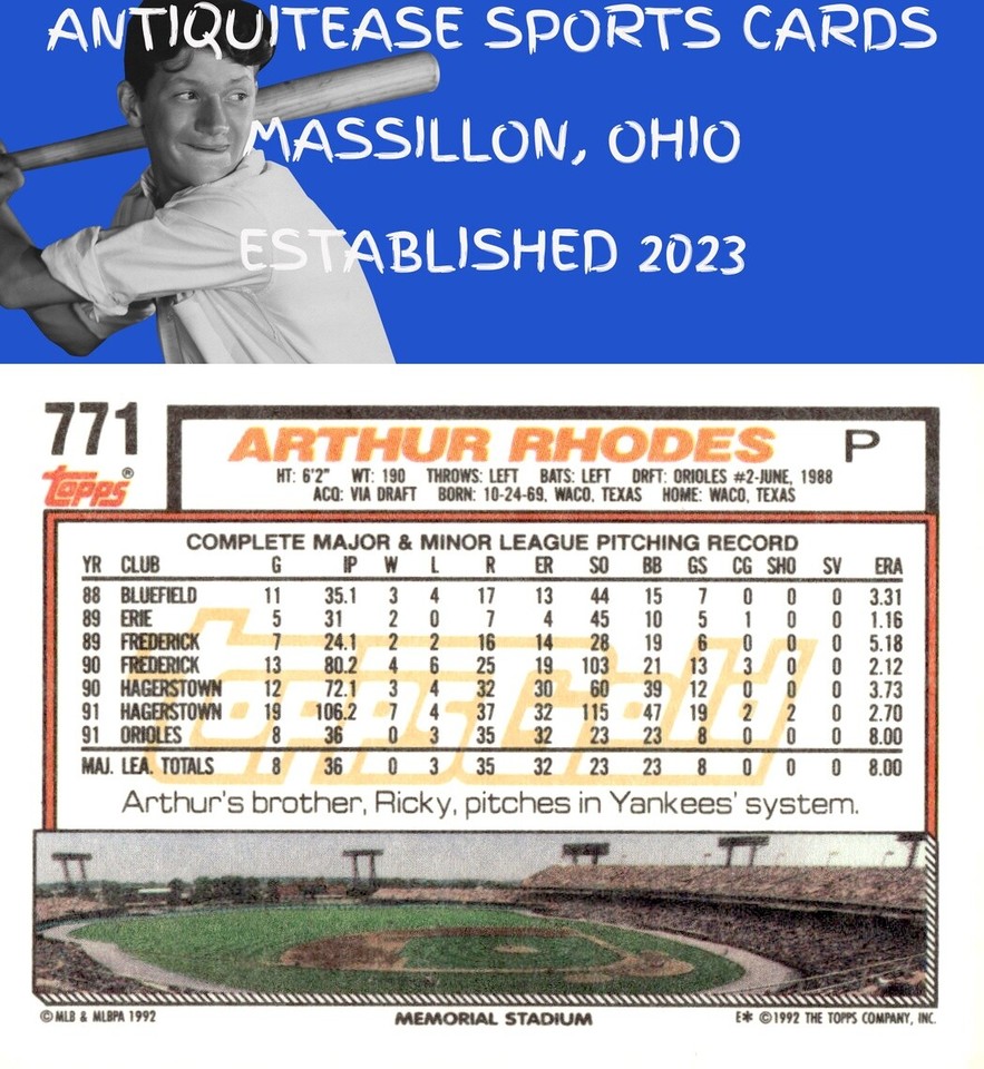 1992 Topps #771 Arthur Rhodes Gold | eBay