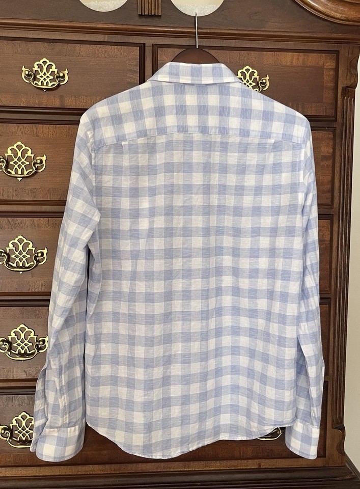 Faherty Button Down Blue Check cotton linen S Light Weight blue white gingham | eBay