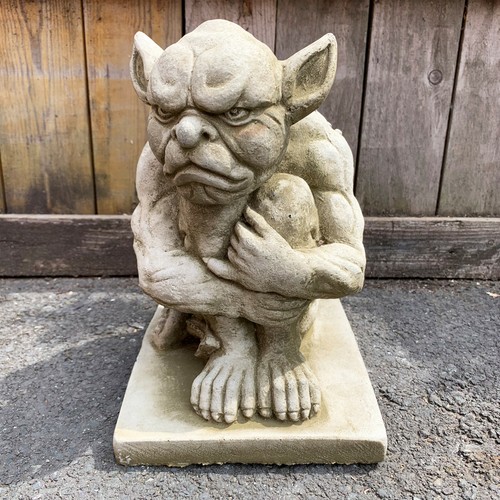 Stone Grumpy Gargoyle Statue Outdoor Garden Ornament Sculpture Goblin ...