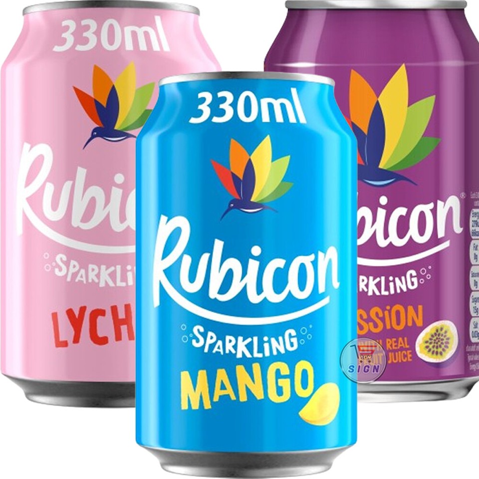 Rubicon Sparkling Fizzy Drink Cans with Real Fruit Juice 330ml cans ...