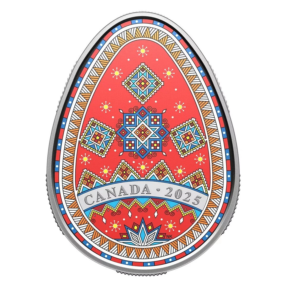 2025 CANADA UKRAINIAN PYSANKA 1oz .9999 Pure Silver Easter Egg Shaped ...
