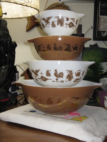 PYREX EARLY AMERICAN PATTERN NESTING KITCHENWARE VINTAGE MIXING BOWLS ...