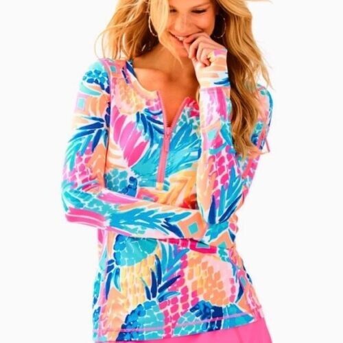 LILLY PULITZER Sunguard Luxletic 1/4 Zip Shirt SPF 50+ Goombay Smashed ...