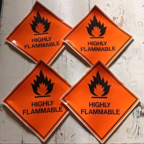 HIGHLY FLAMMABLE WARNING SIGNS STICKERS x 4 ORANGE 651 ORACAL HAZARD | eBay