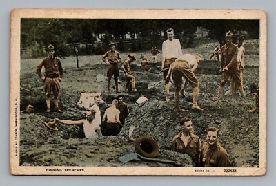 Postcard Military WWI Army Doughboy Soldiers Digging Trenches VTG c1918 ...