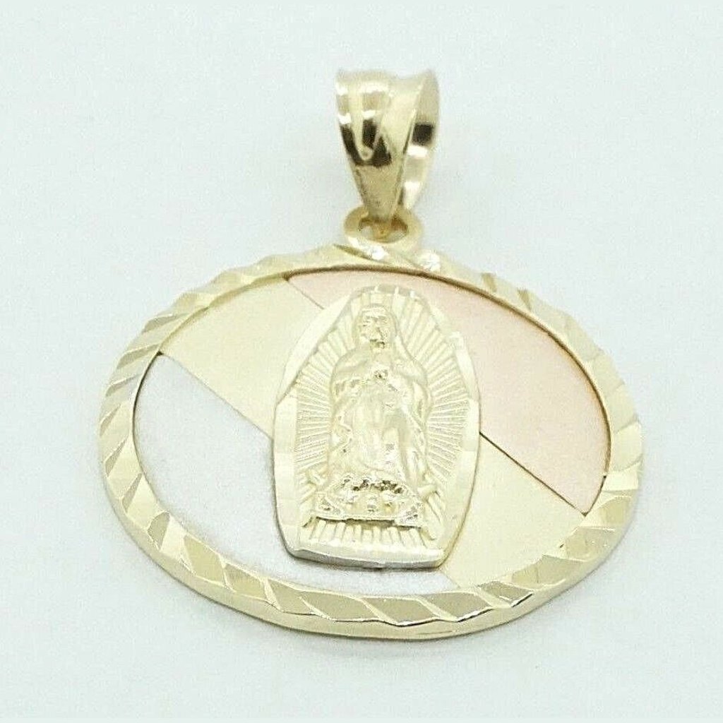 14k Gold Round Religious Pendant - Multi-Tone Gold - … - Gem