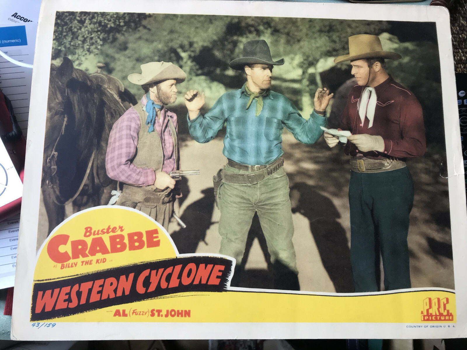 Western Cyclone 1943 PRC 11x14" lobby card Buster Crabbe Kermit Maynard ...