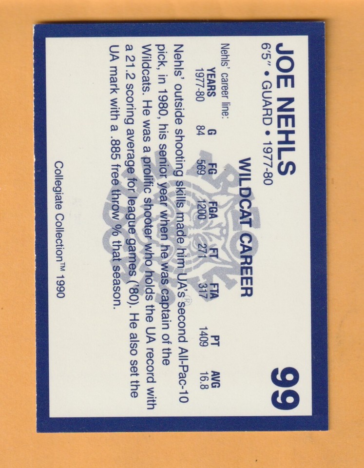 Joe Nehls Arizona Wildcats AUTO Signed 1990 Card Hinsdale Illinois | eBay