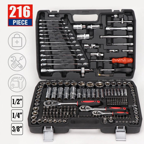 216Pcs Ratchet Spanner Socket Set 1/2" & 1/4" & 3/8" Car Repair Tool ...