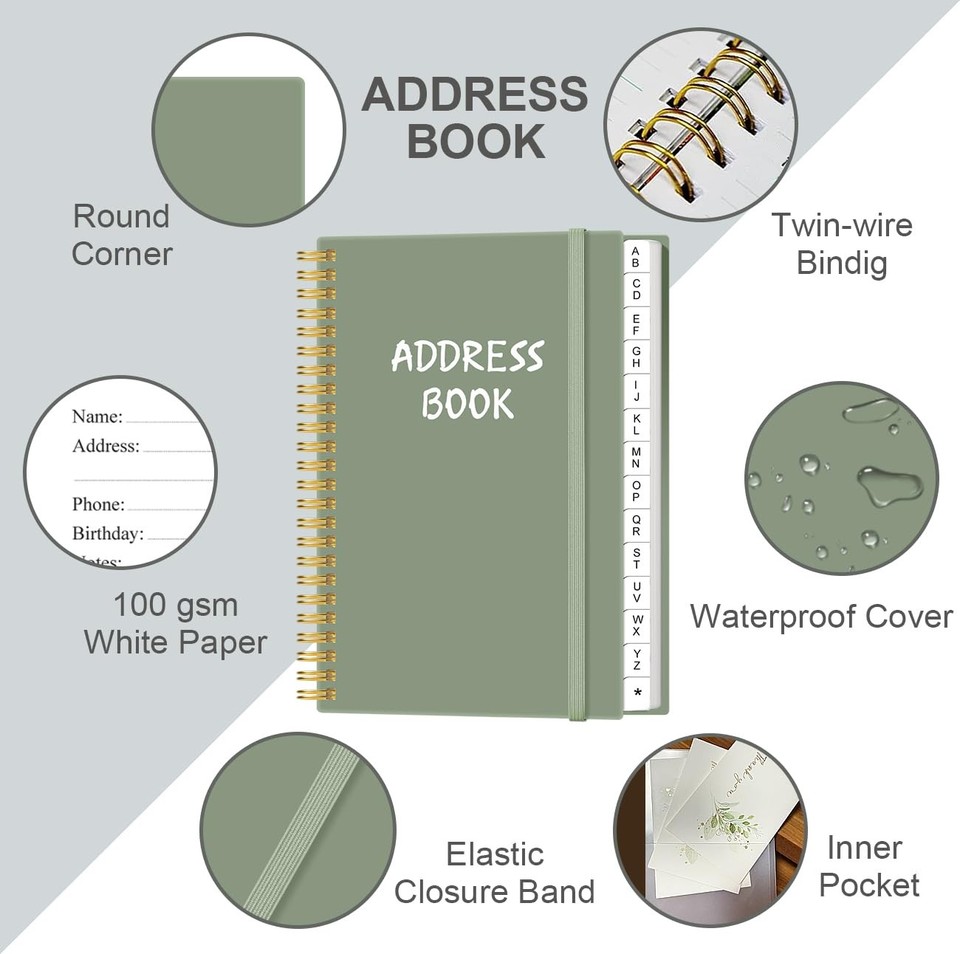Address Book with Alphabetical Tabs - Telephone Address Book with ...